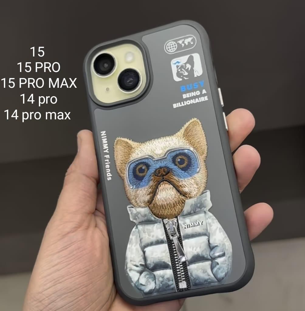 iPhone 15 Pro Max Nimmy Jacket Cool & Cute Embroidery Case Cover- Grey ...